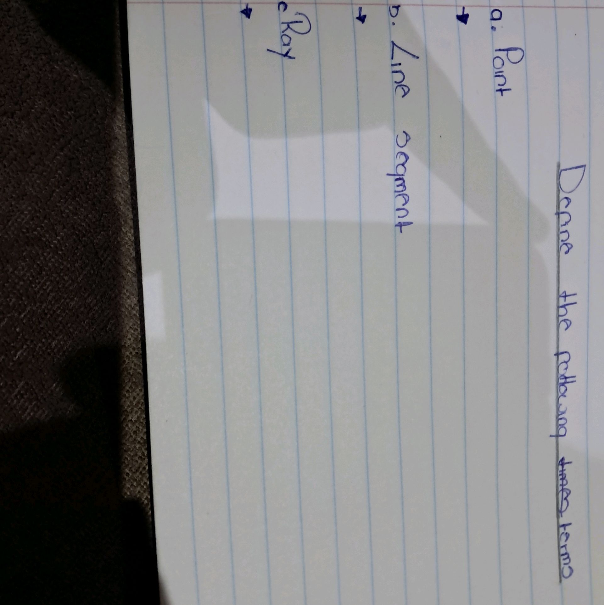 Define the following terms: a. Point b. | StudyX