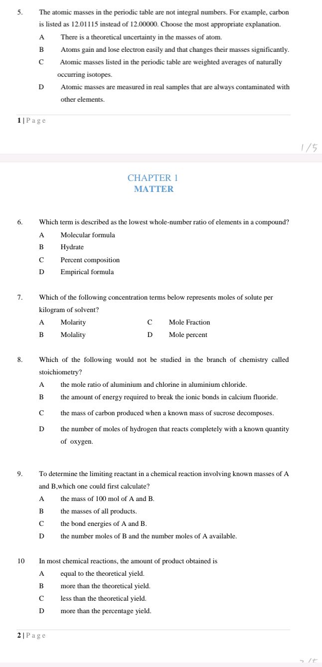 5. The atomic masses in the periodic table | StudyX