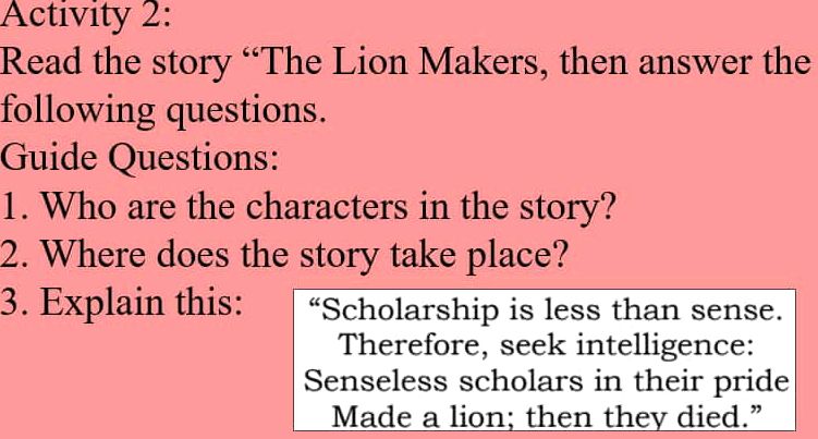 Activity 2: Read the story "The Lion Makers, | StudyX