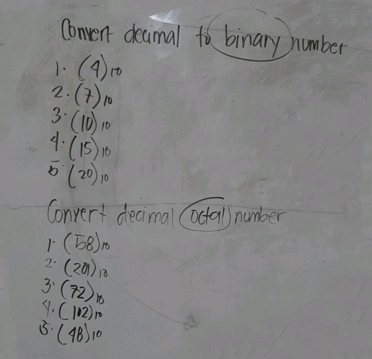 Convert decimal to binary number 1. | StudyX