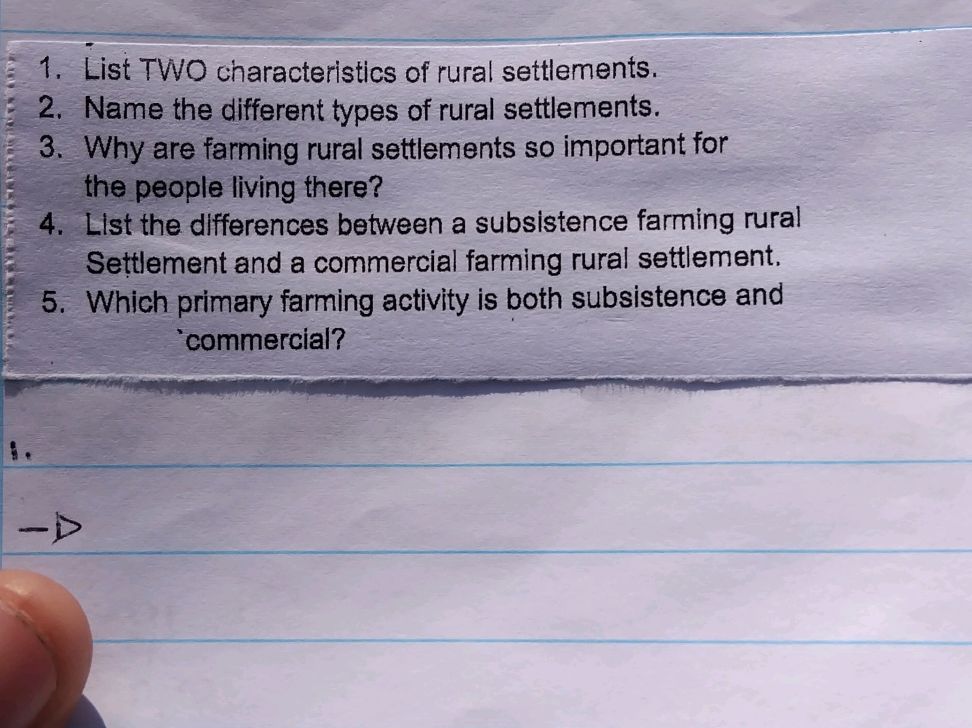 1. List TWO characteristics of rural | StudyX