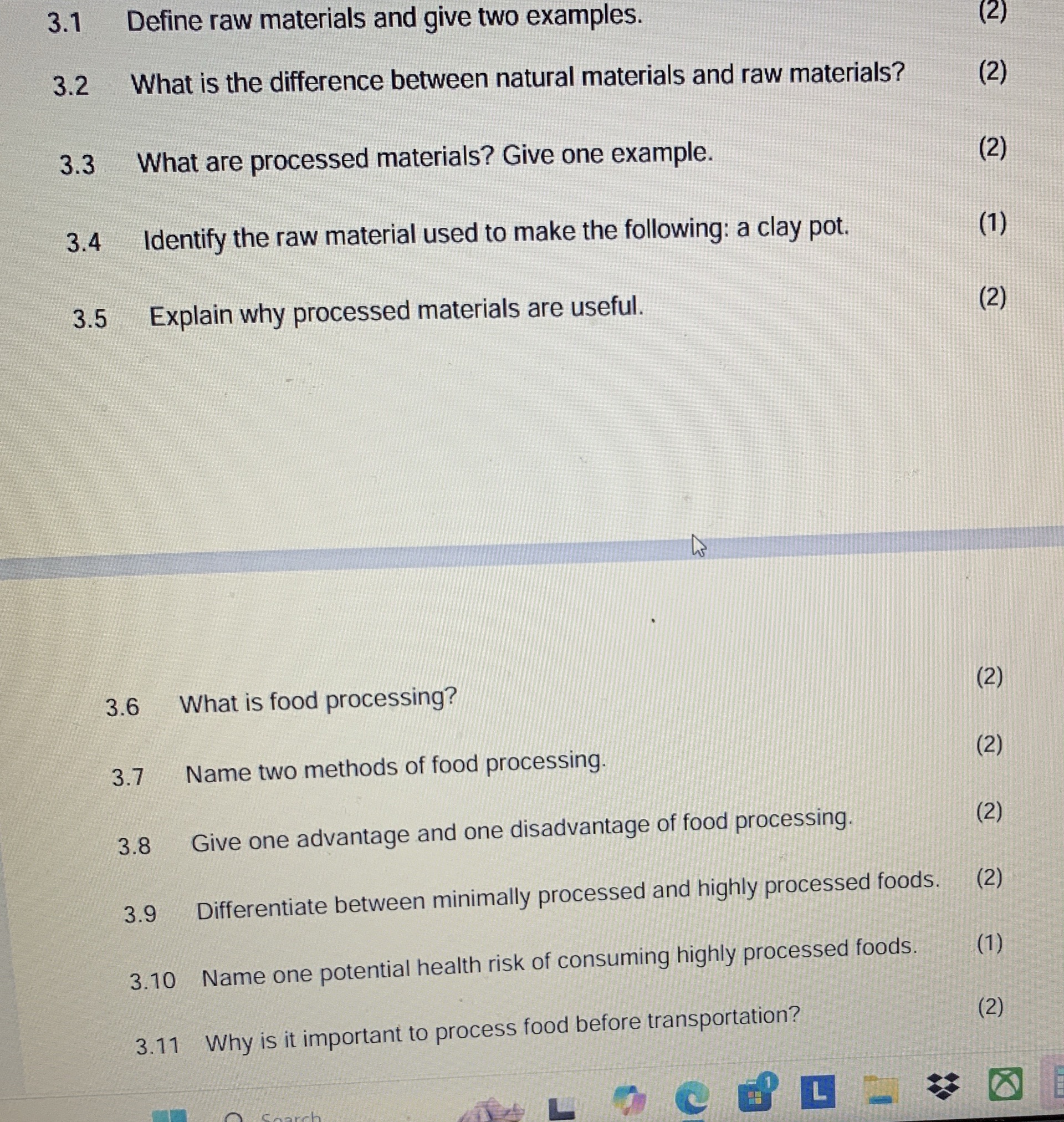 3.1 Define raw materials and give two