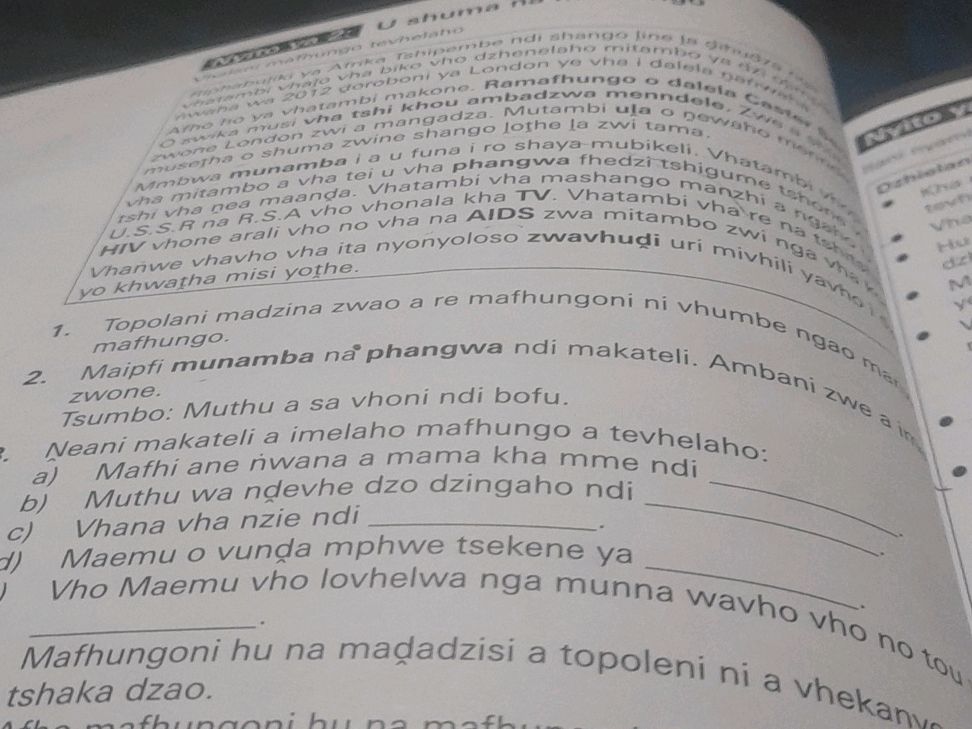 1. Topolani madzina zwao a re mafhungoni ni | StudyX