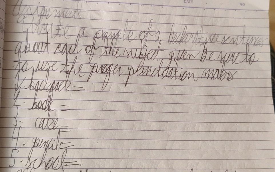 Write a example of a declarative sentences | StudyX