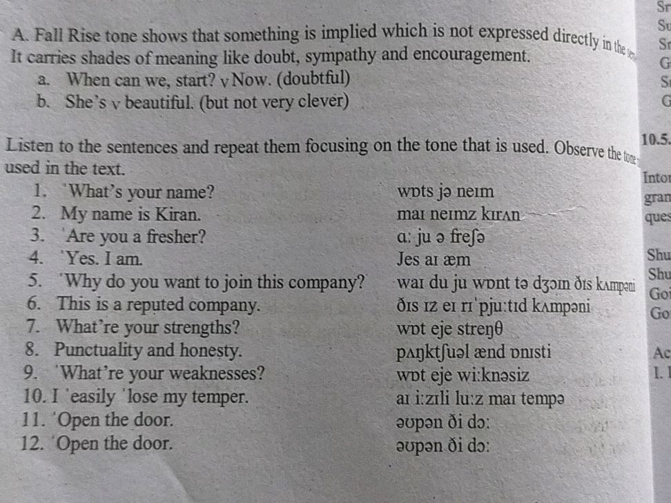 A. Fall Rise tone shows that something is | StudyX