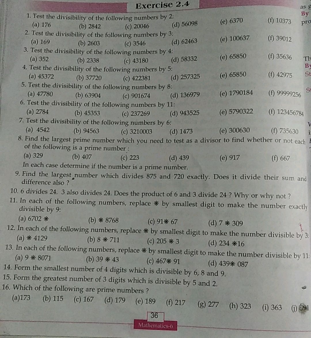 Exercise 2.4 1. Test the divisibility of the | StudyX