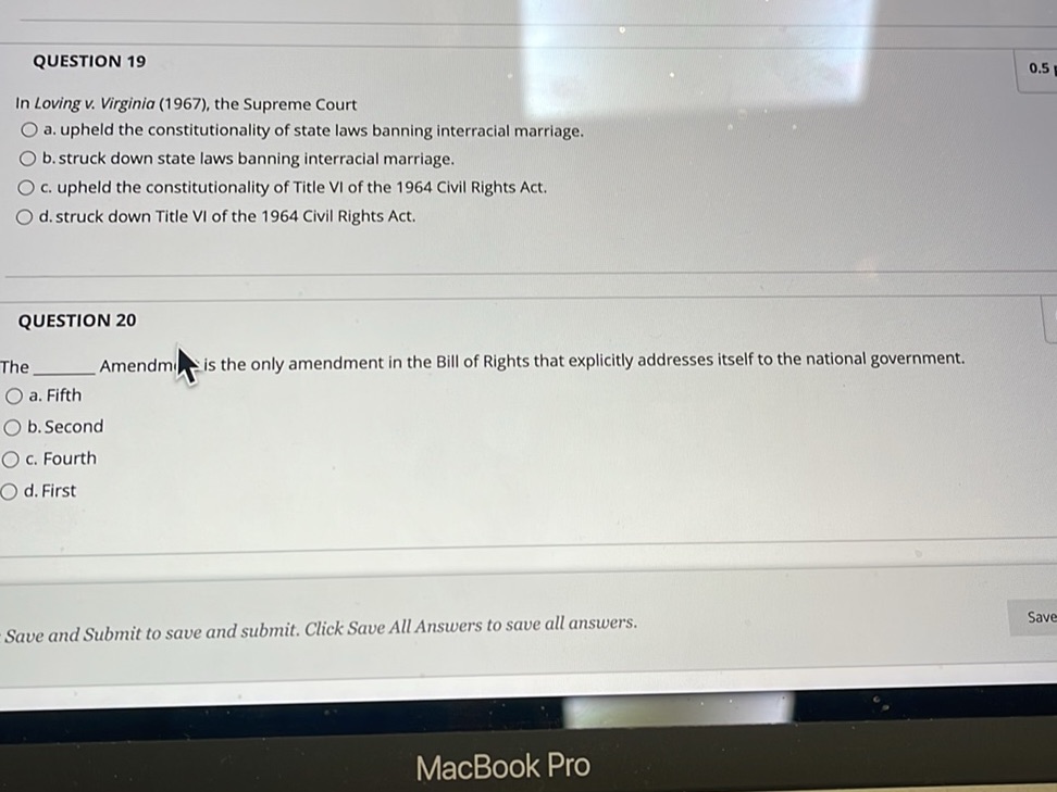 QUESTION 19 In Loving v. Virginia (1967), | StudyX