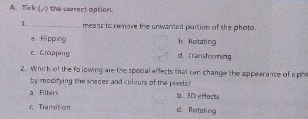 A. Tick ( ) the correct option. 1. means | StudyX