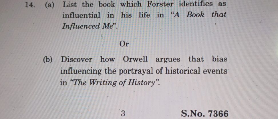 (a) List the book which Forster identifies