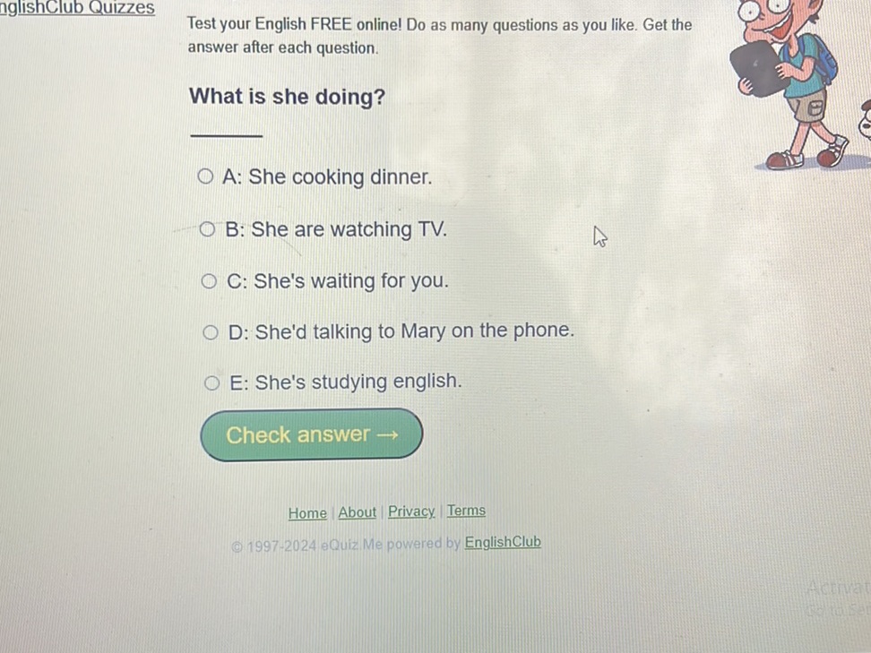 What is she doing? O A: She cooking dinner. | StudyX
