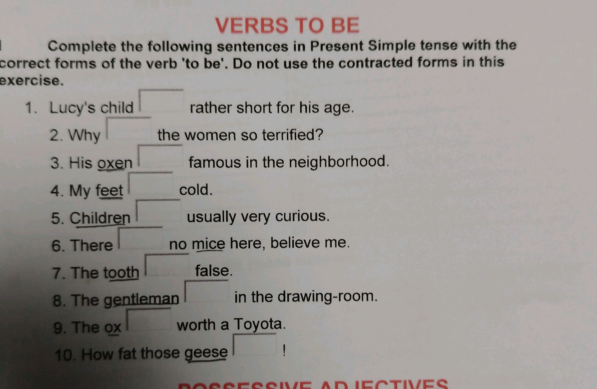Complete the following sentences in Present | StudyX