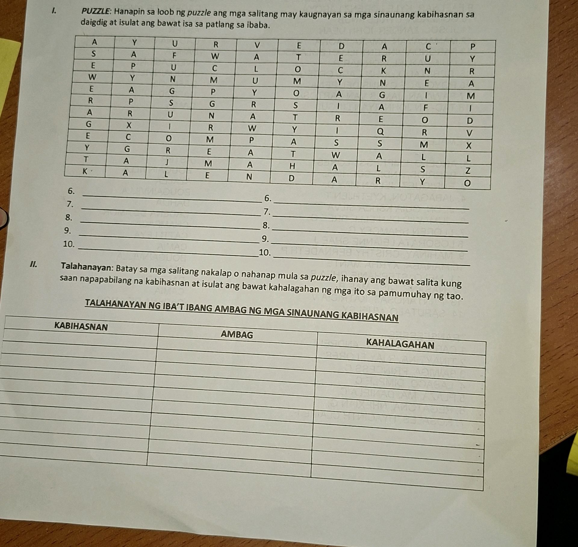 I. PUZZLE: Hanapin sa loob ng puzzle ang mga | StudyX