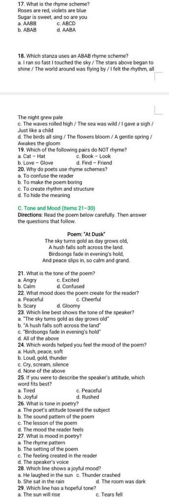 17. What is the rhyme scheme? Roses are red, | StudyX