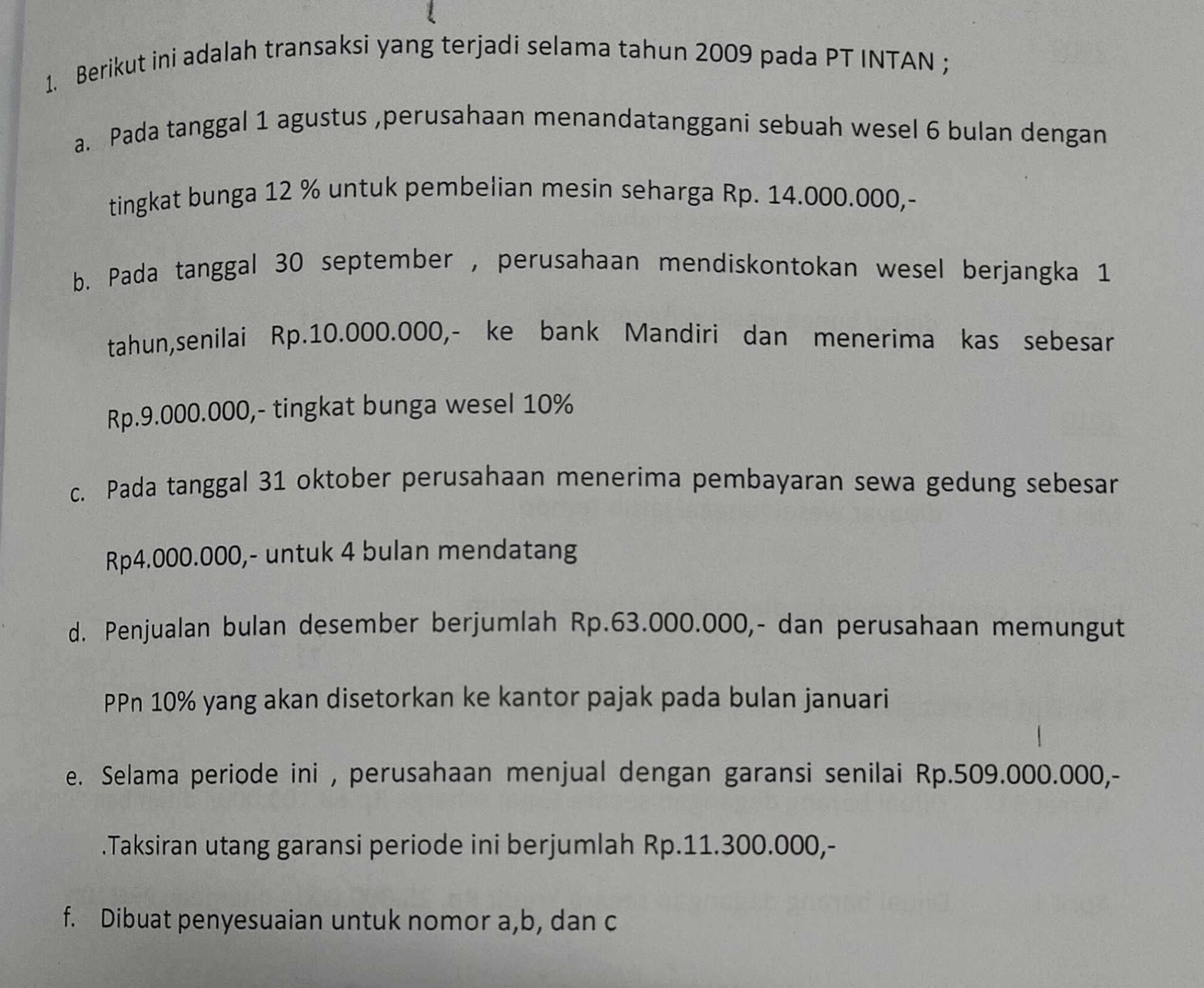 1. Berikut ini adalah transaksi yang terjadi | StudyX