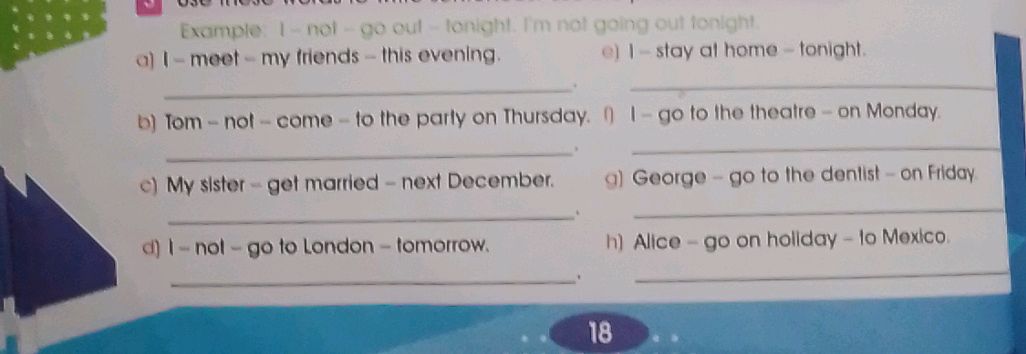 Example: I - not - go out - tonight. I'm not | StudyX