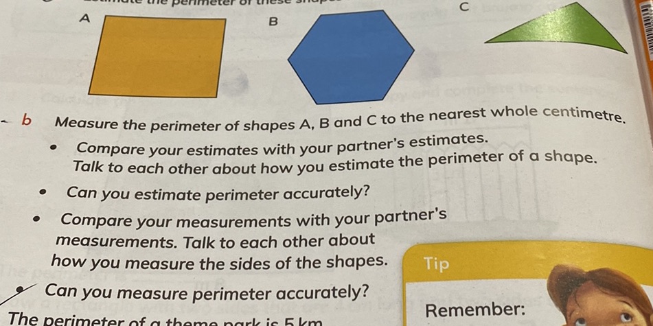 Measure the perimeter of shapes A, B and C | StudyX