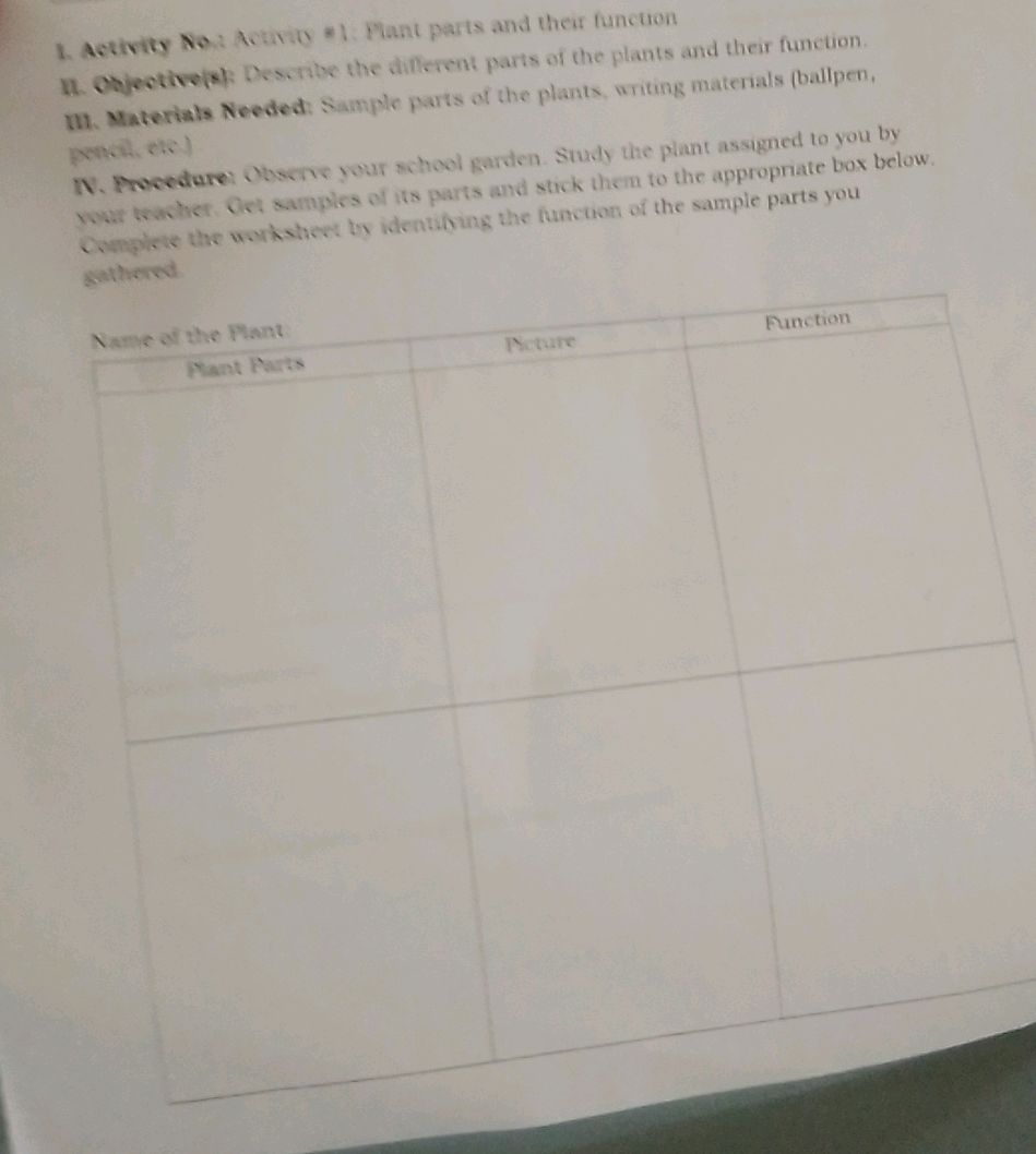 1. Activity No.: Activity #1: Plant parts | StudyX