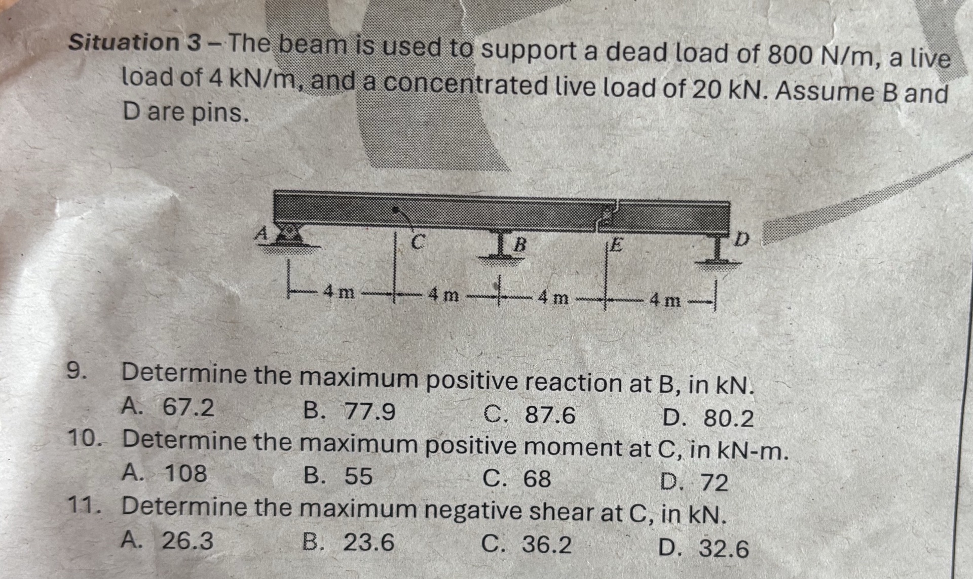 Situation 3 - The beam is used to support a | StudyX