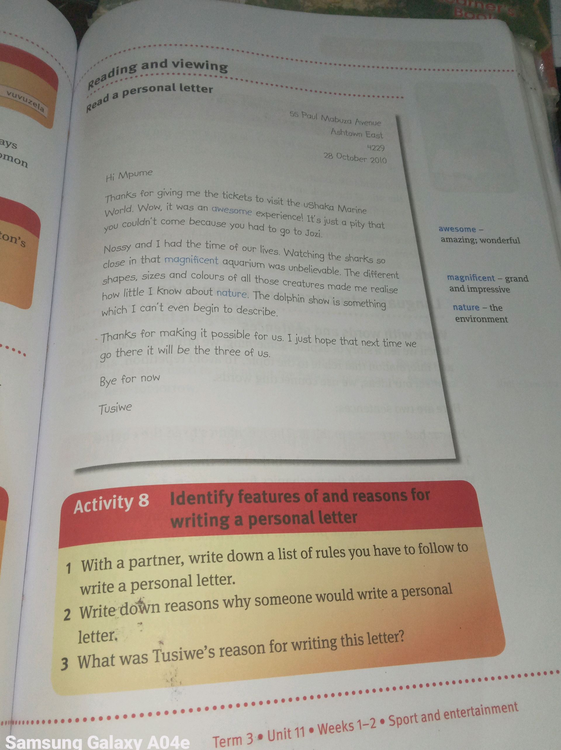Activity 8 Identify features of and reasons