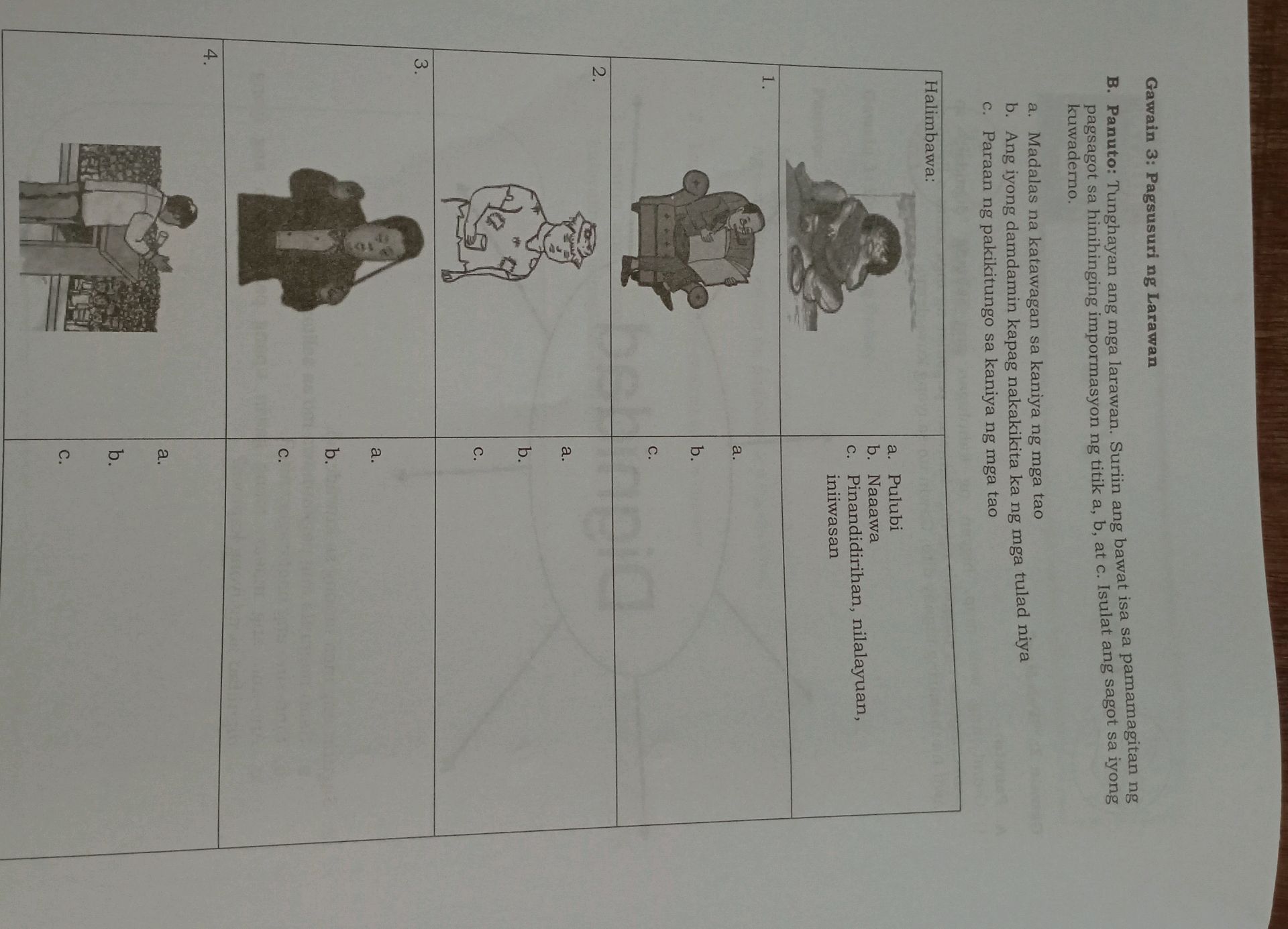 Gawain 3: Pagsusuri ng Larawan B. Panuto: | StudyX