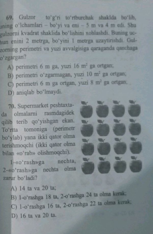 69. Gulzor to'g'ri to'rtburchak shakida | StudyX