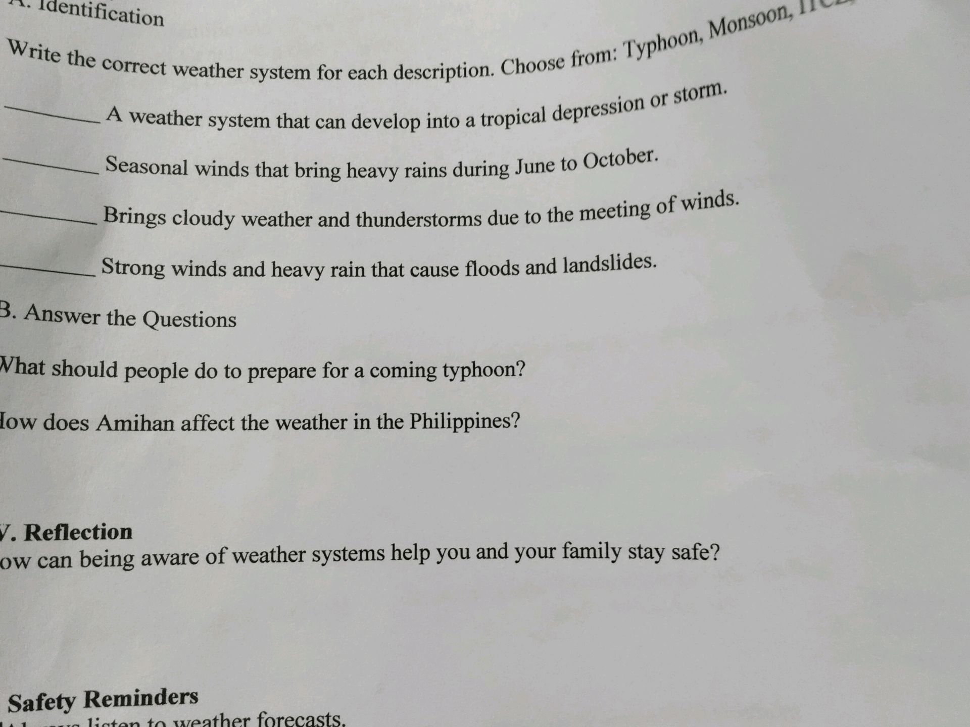 Write the correct weather system for each | StudyX