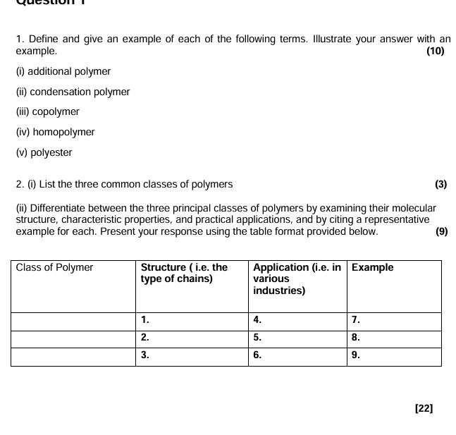 1. Define and give an example of each of the | StudyX