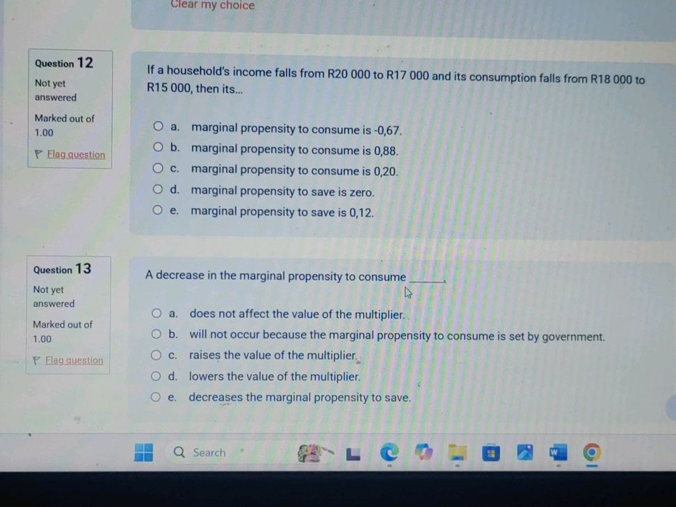 Question 12 If a household's income falls | StudyX