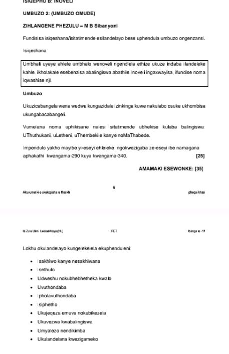 UMBUZO 2: (UMBUZO OMUDE) Fundisisa