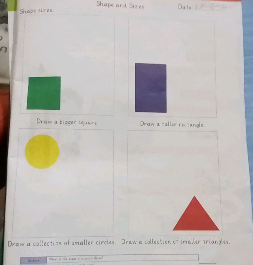 Shape sizes. Draw a bigger square. Draw a
