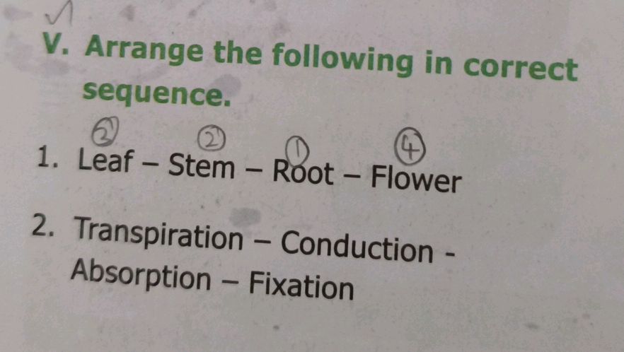 V. Arrange the following in correct | StudyX