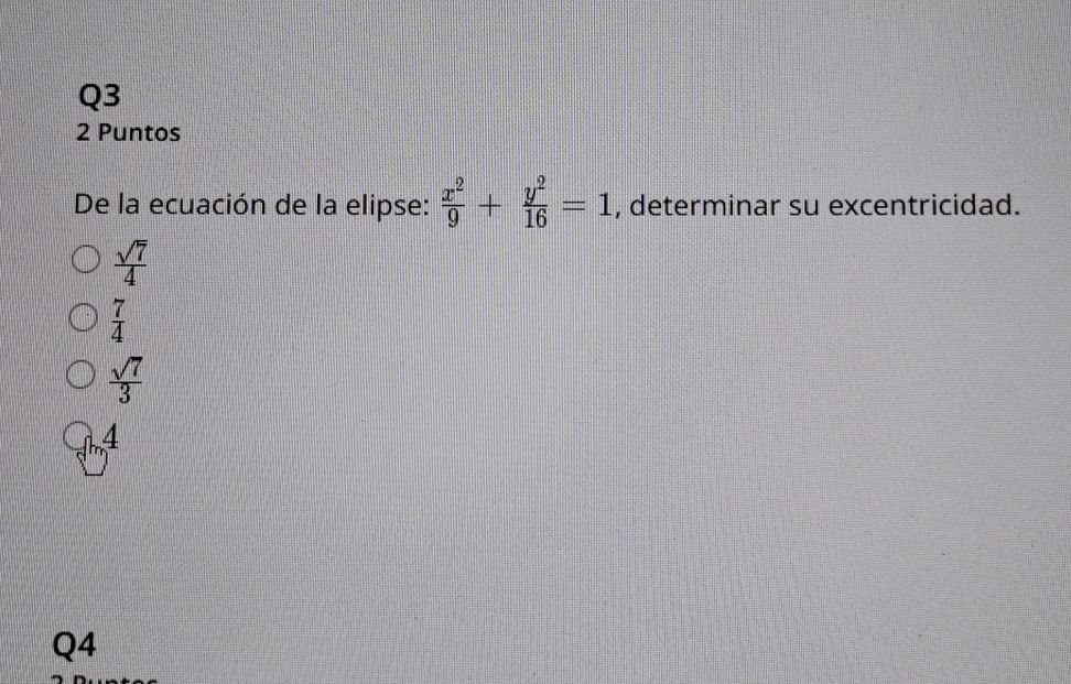 De la ecuación de la elipse: $ {x^2}{9} + | StudyX
