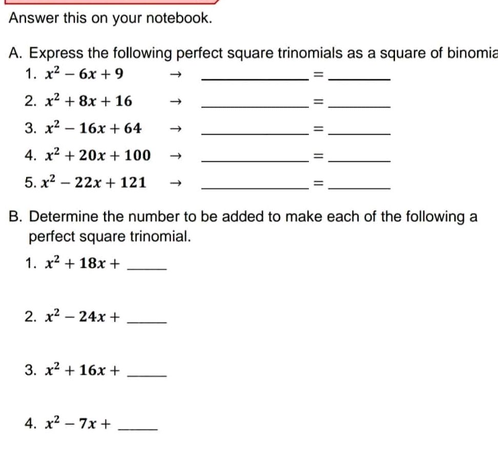 A. Express the following perfect square | StudyX