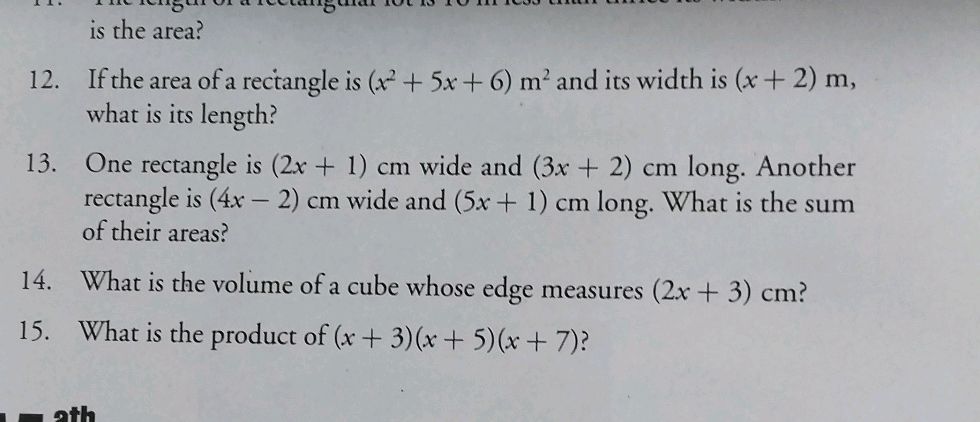 12. If the area of a rectangle is $(x^2 + 5x | StudyX
