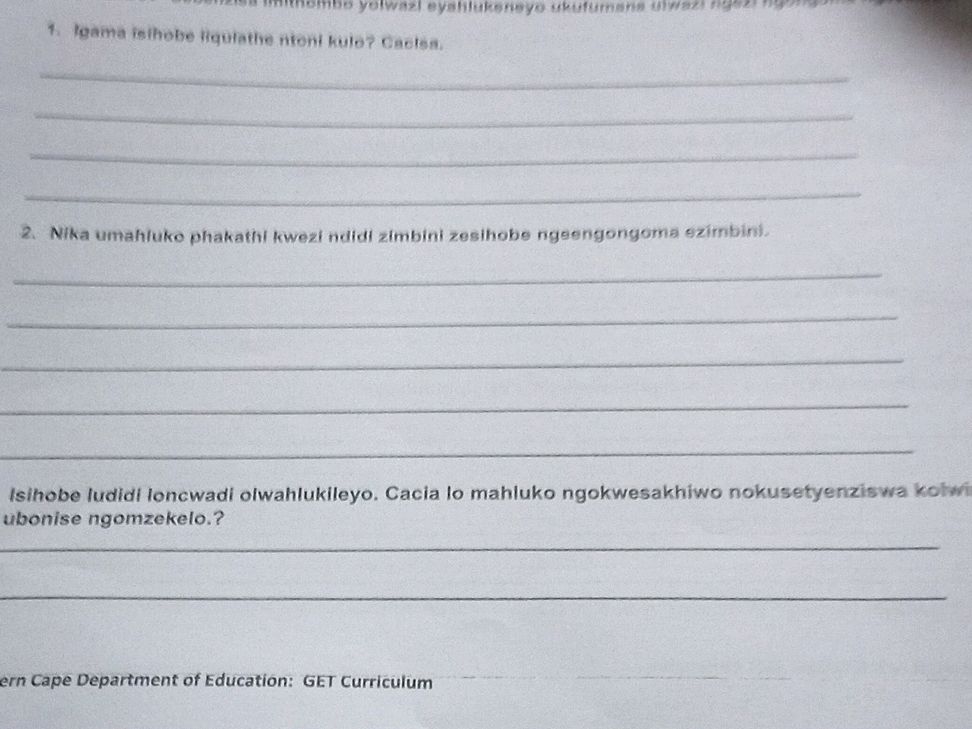 1. Igama isihobe liqulathe ntoni kulo? | StudyX
