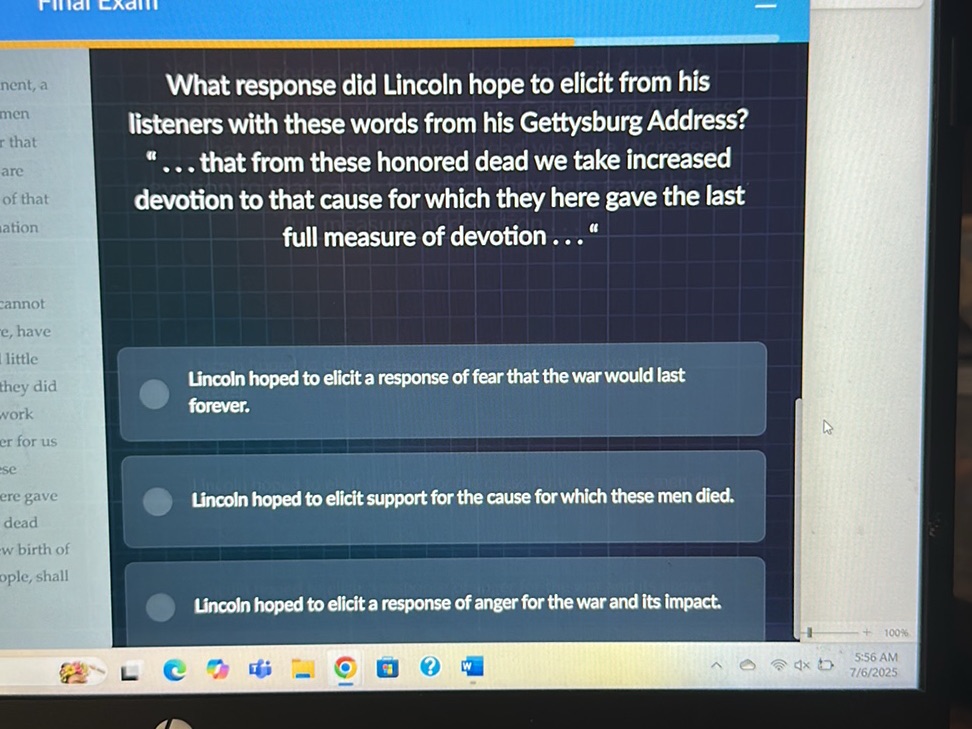 What response did Lincoln hope to elicit | StudyX