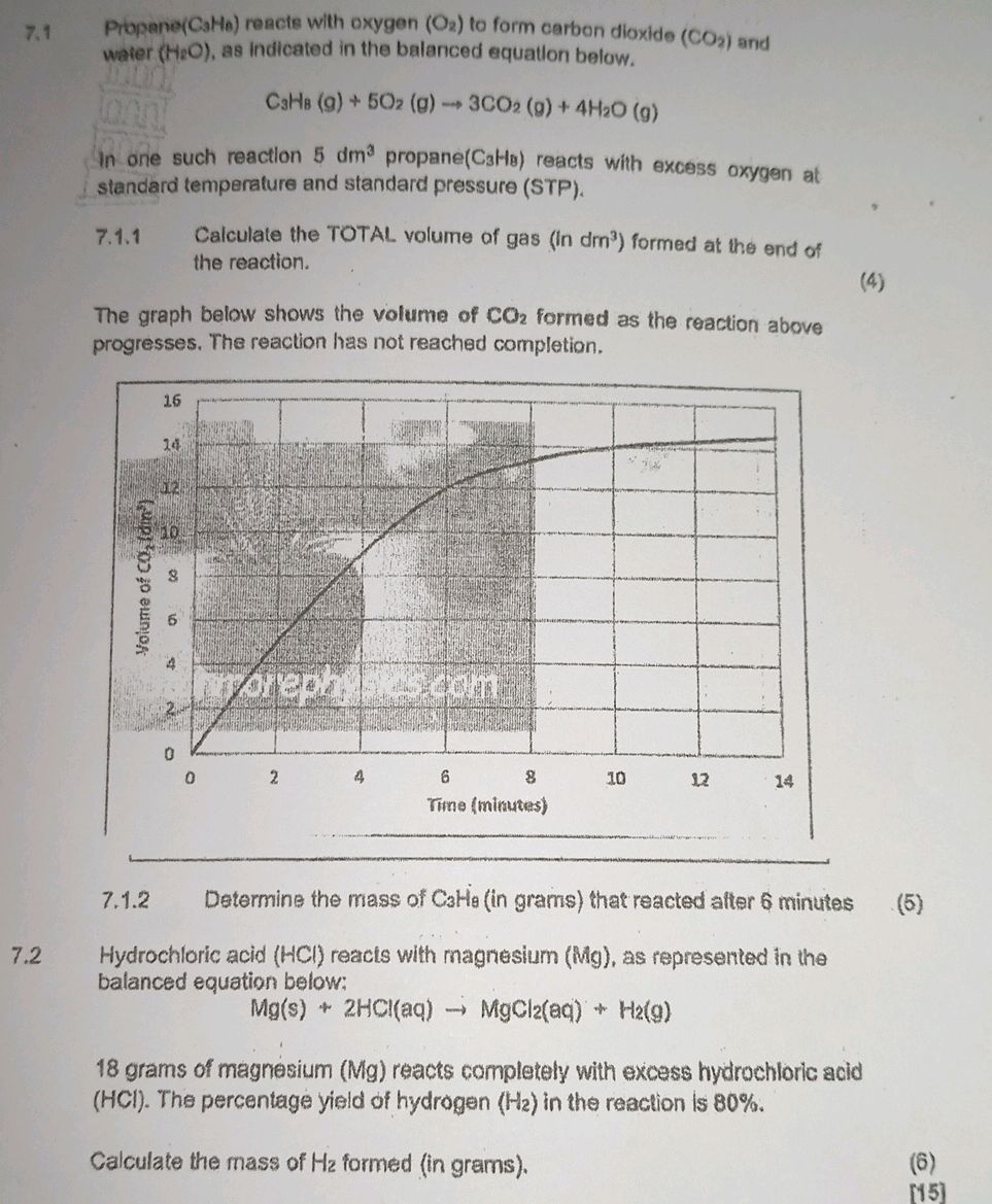 7.1 Propane (C3H8) reacts with oxygen (O2) | StudyX