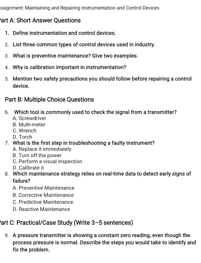1. Define instrumentation and control | StudyX