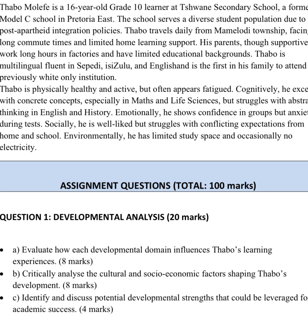 QUESTION 1: DEVELOPMENTAL ANALYSIS (20 | StudyX