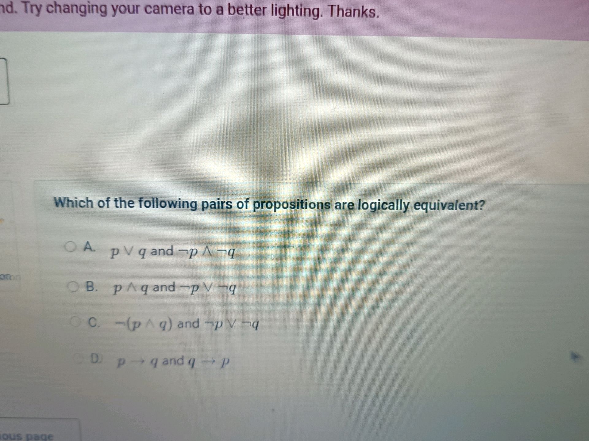 Which of the following pairs of propositions | StudyX