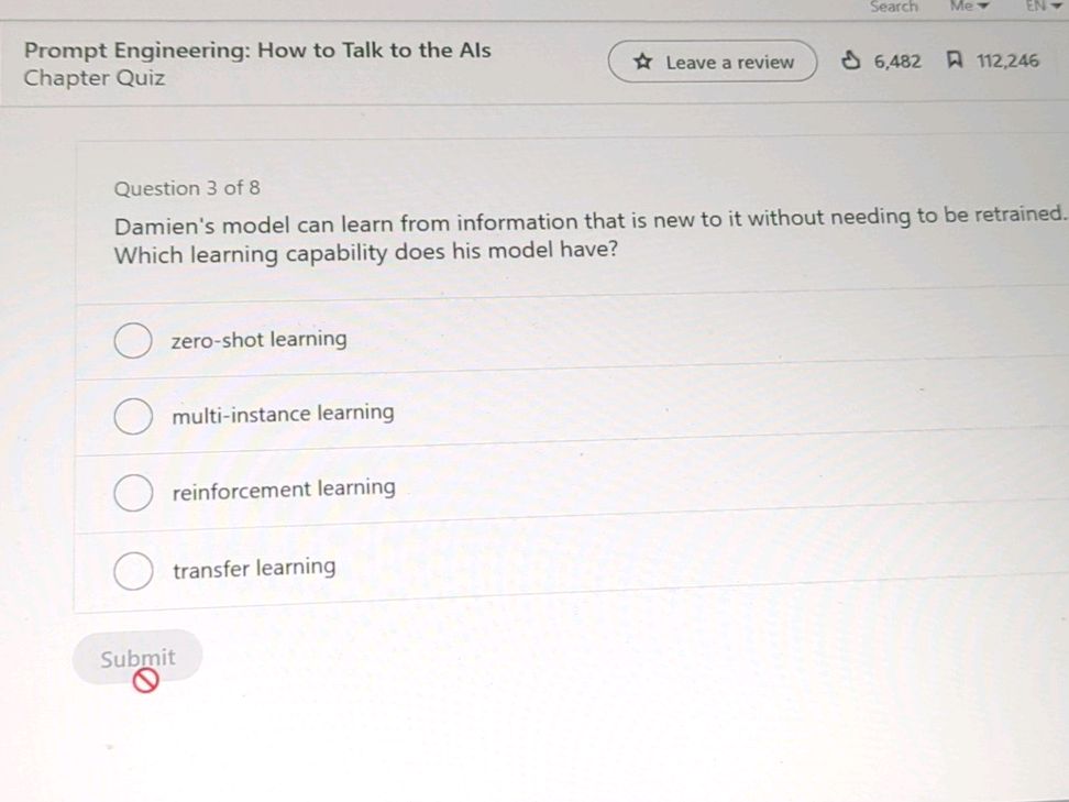 Question 3 of 8 Damien's model can learn | StudyX