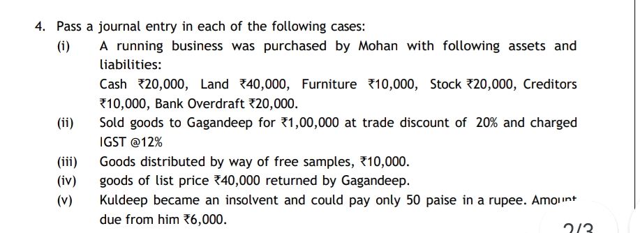 4. Pass a journal entry in each of the | StudyX