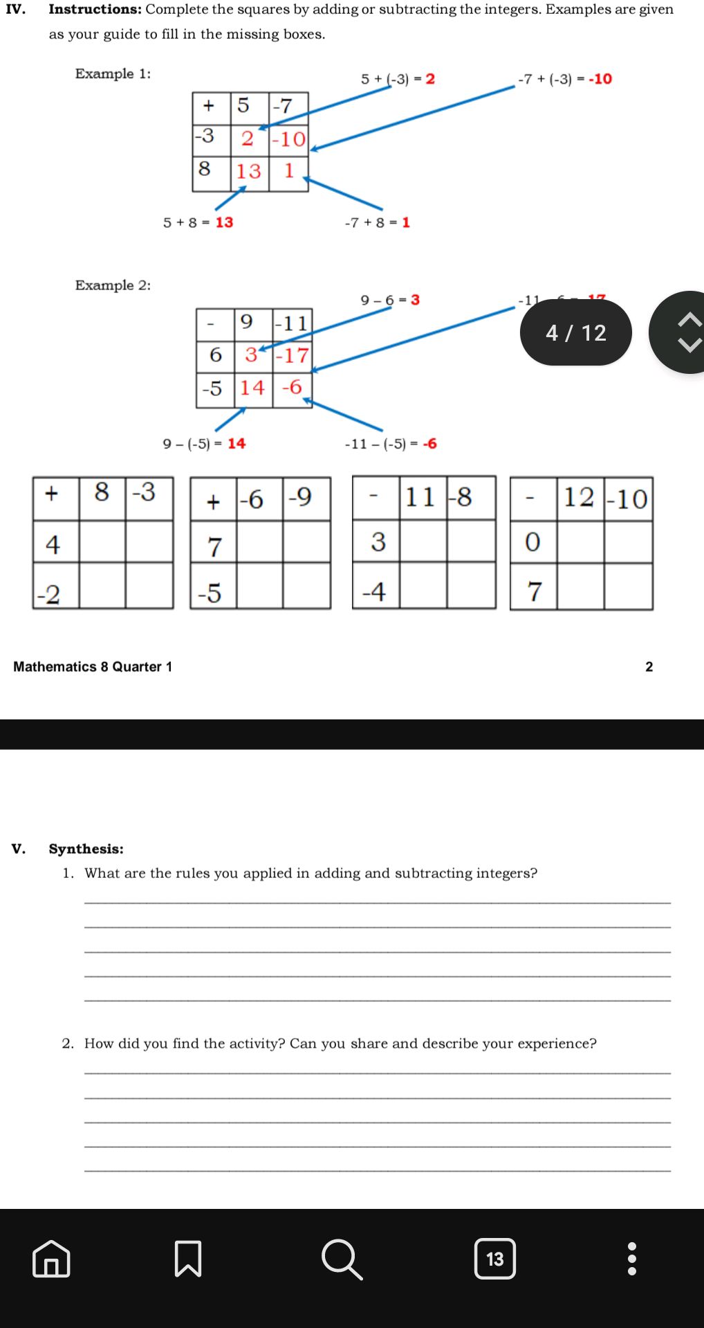 IV. Instructions: Complete the squares by | StudyX