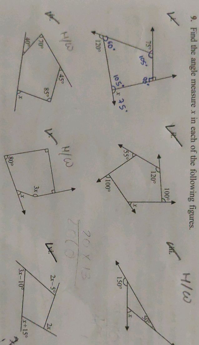 9. Find the angle measure x in each of the | StudyX
