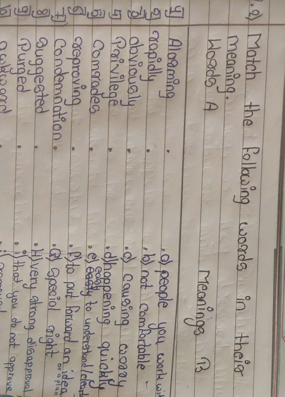 2.2) Match the following words in their | StudyX