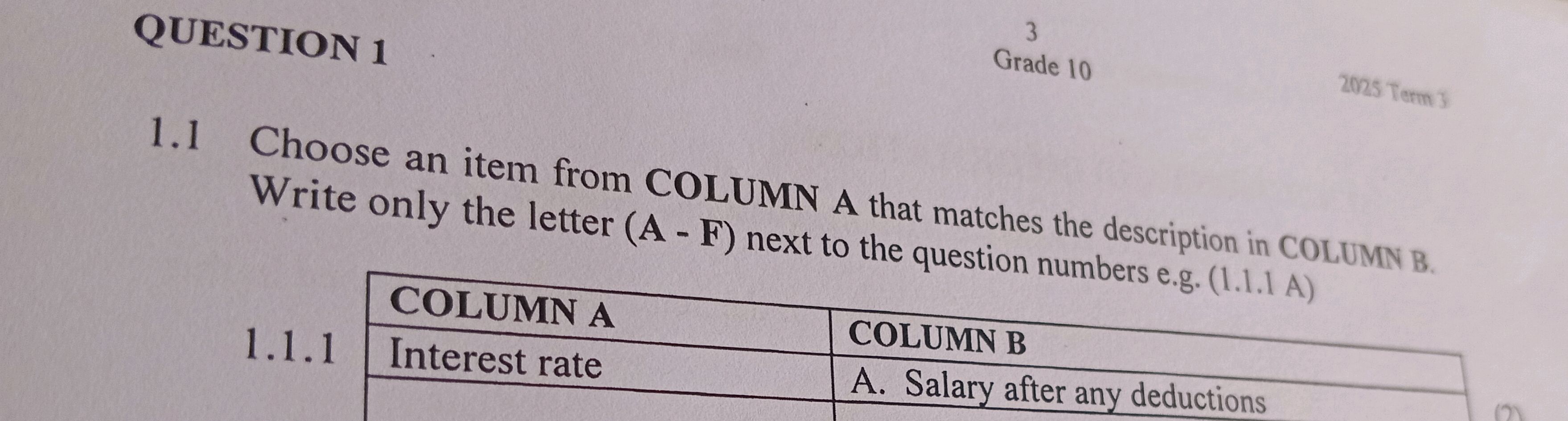 1. 1 Choose an item from COLUMN A that | StudyX