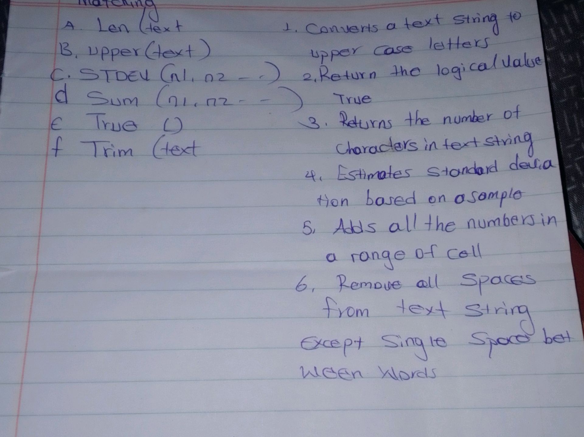 Matching A. Len (text) 1. Converts a text | StudyX