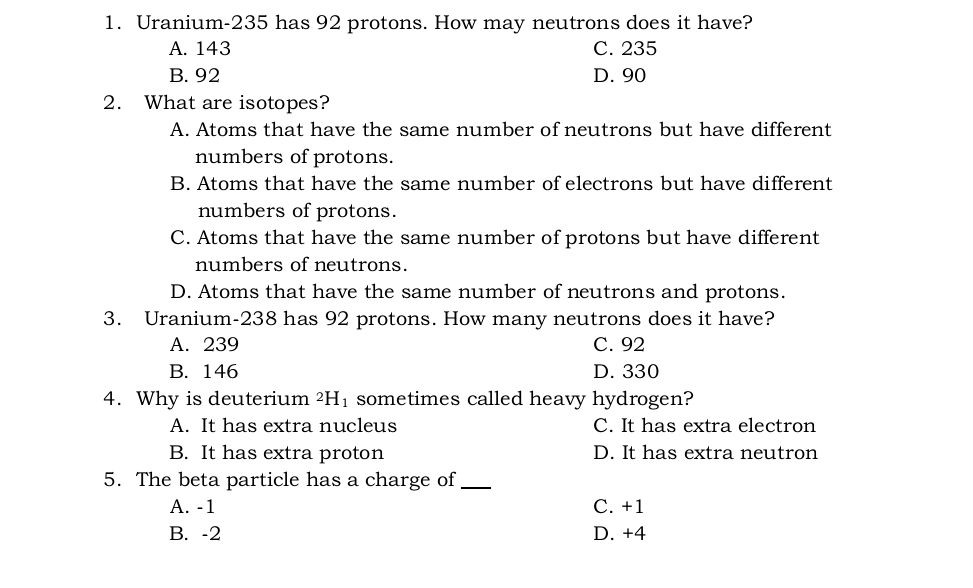 1. Uranium-235 has 92 protons. How may | StudyX