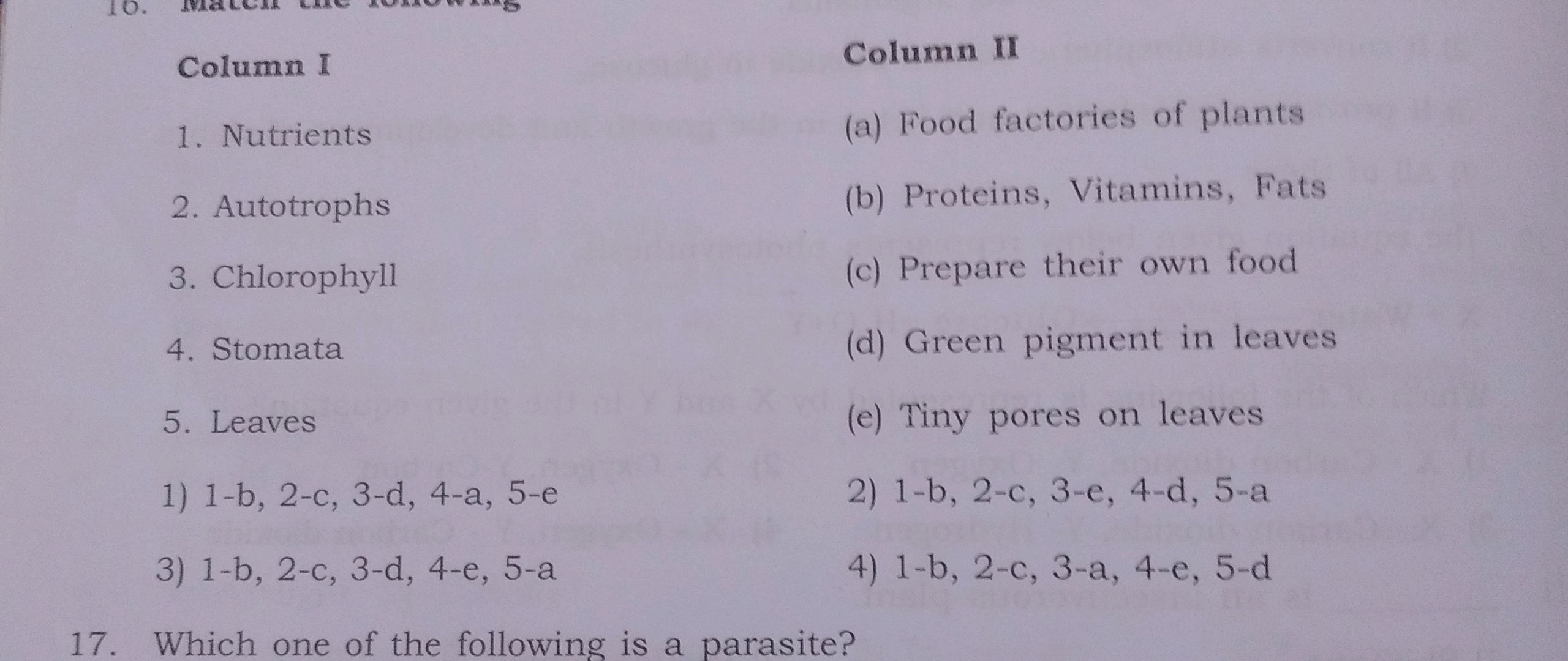 16. Match the following Column I 1. | StudyX