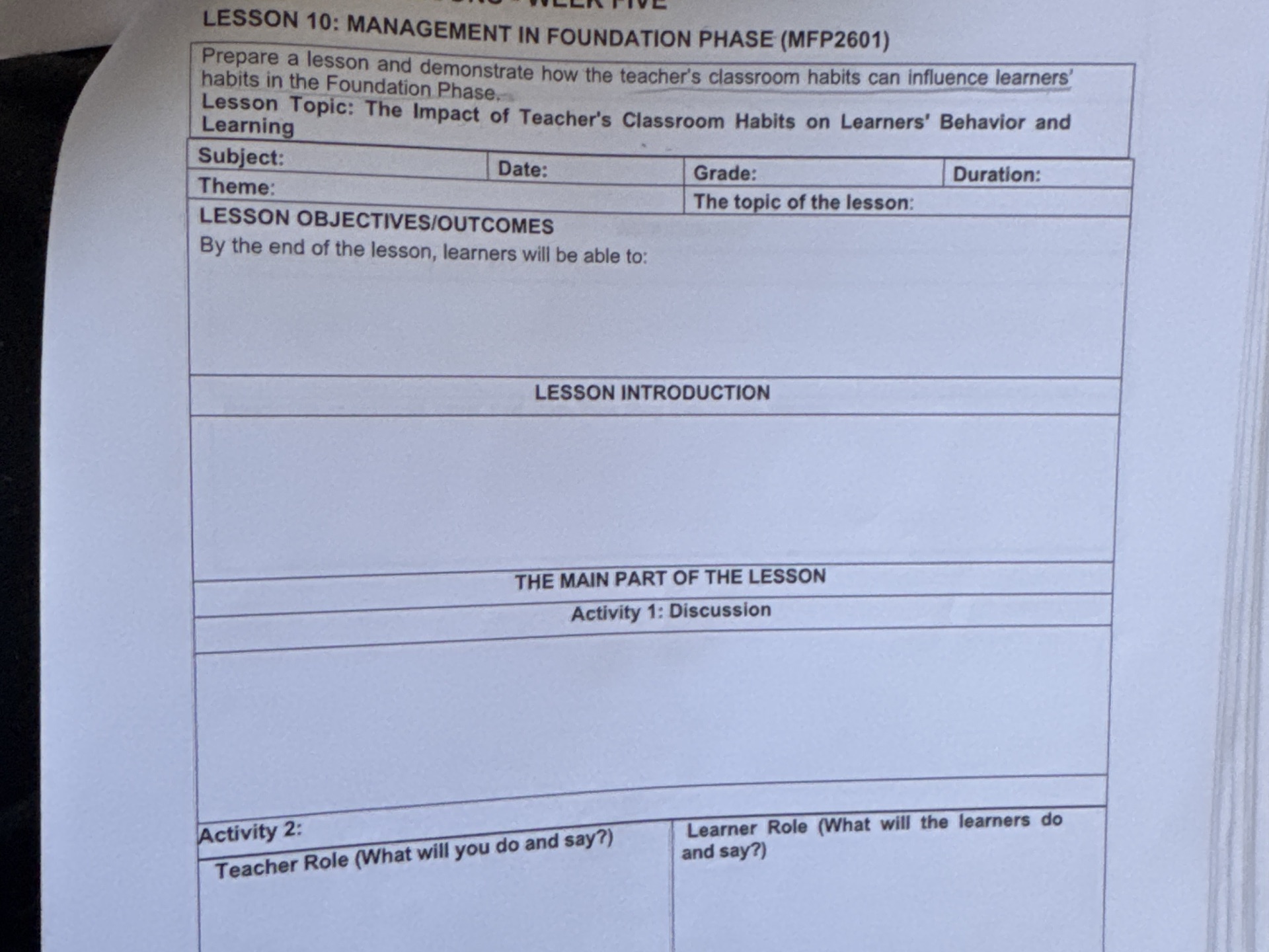 LESSON 10: MANAGEMENT IN FOUNDATION PHASE | StudyX